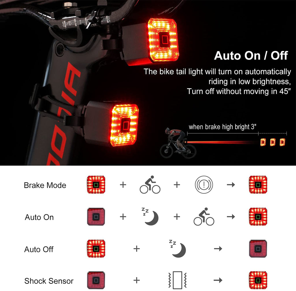 CXWXC Smart Bike Tail Lights - Waterproof Bike Rear Lights USB Recharg ...