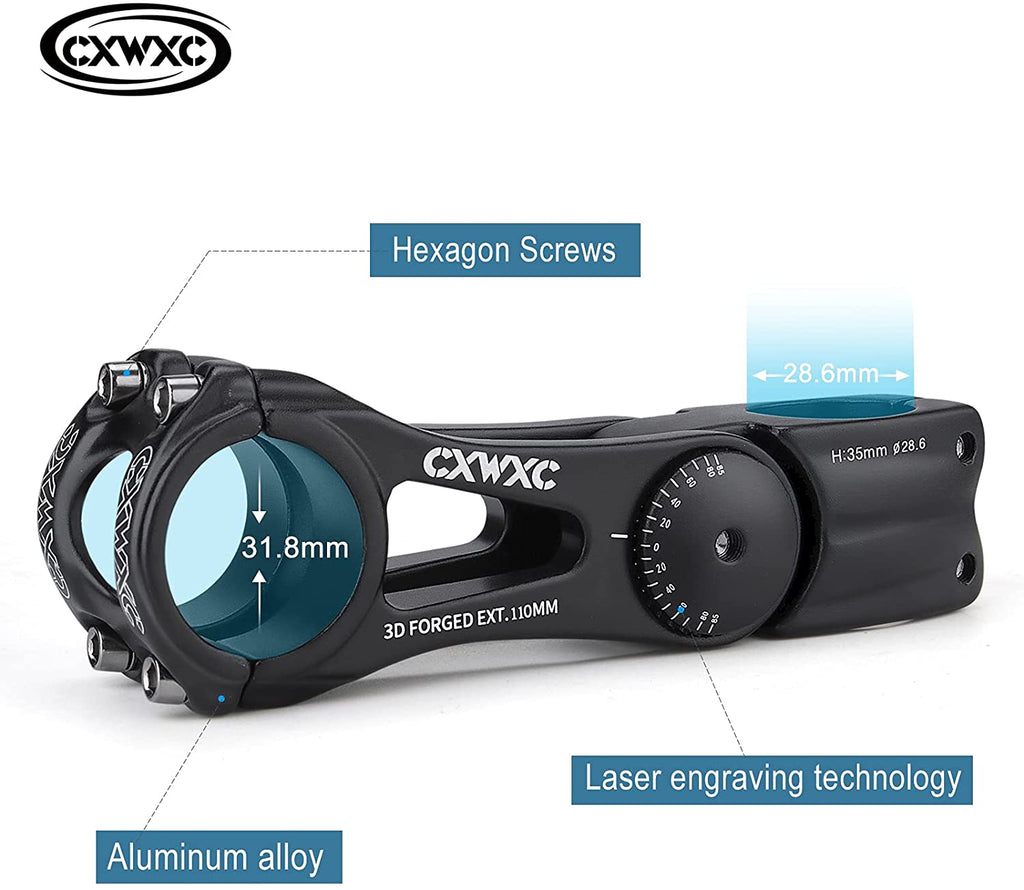 CXWXC Adjustable MTB Stem 31.8mm 70 Degree - 90/110/145mm Bike Stem Ri ...